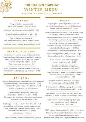 Main Menu | The Oak Inn Staplow