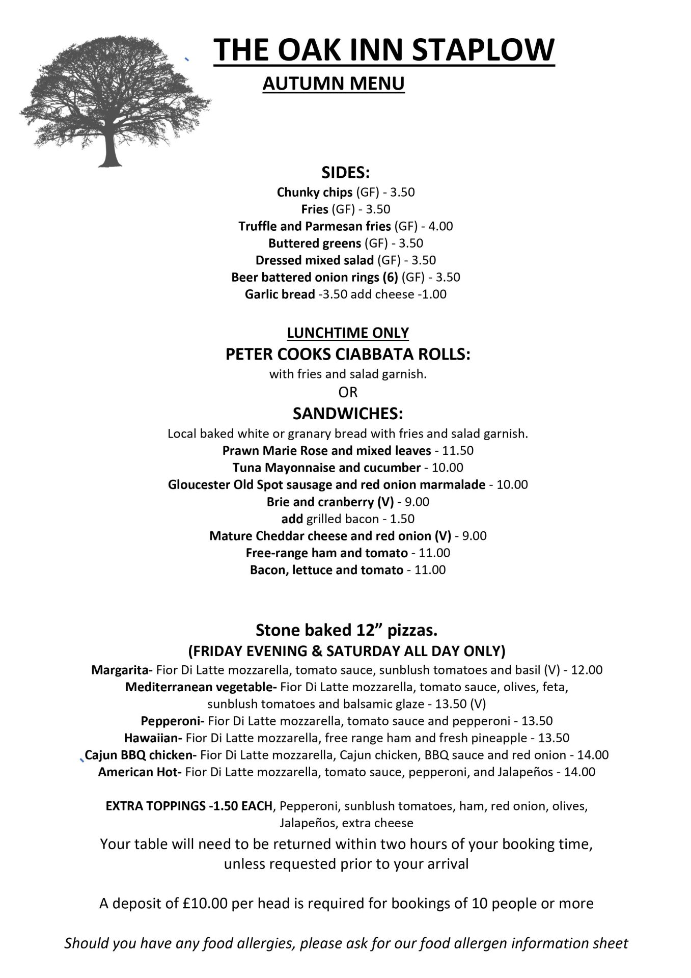 Main Menu | The Oak Inn Staplow