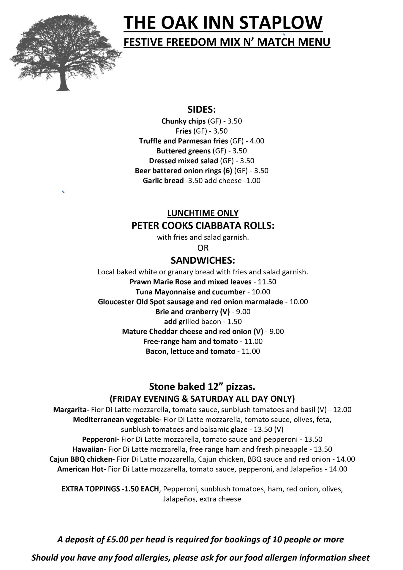 Main Menu | The Oak Inn Staplow