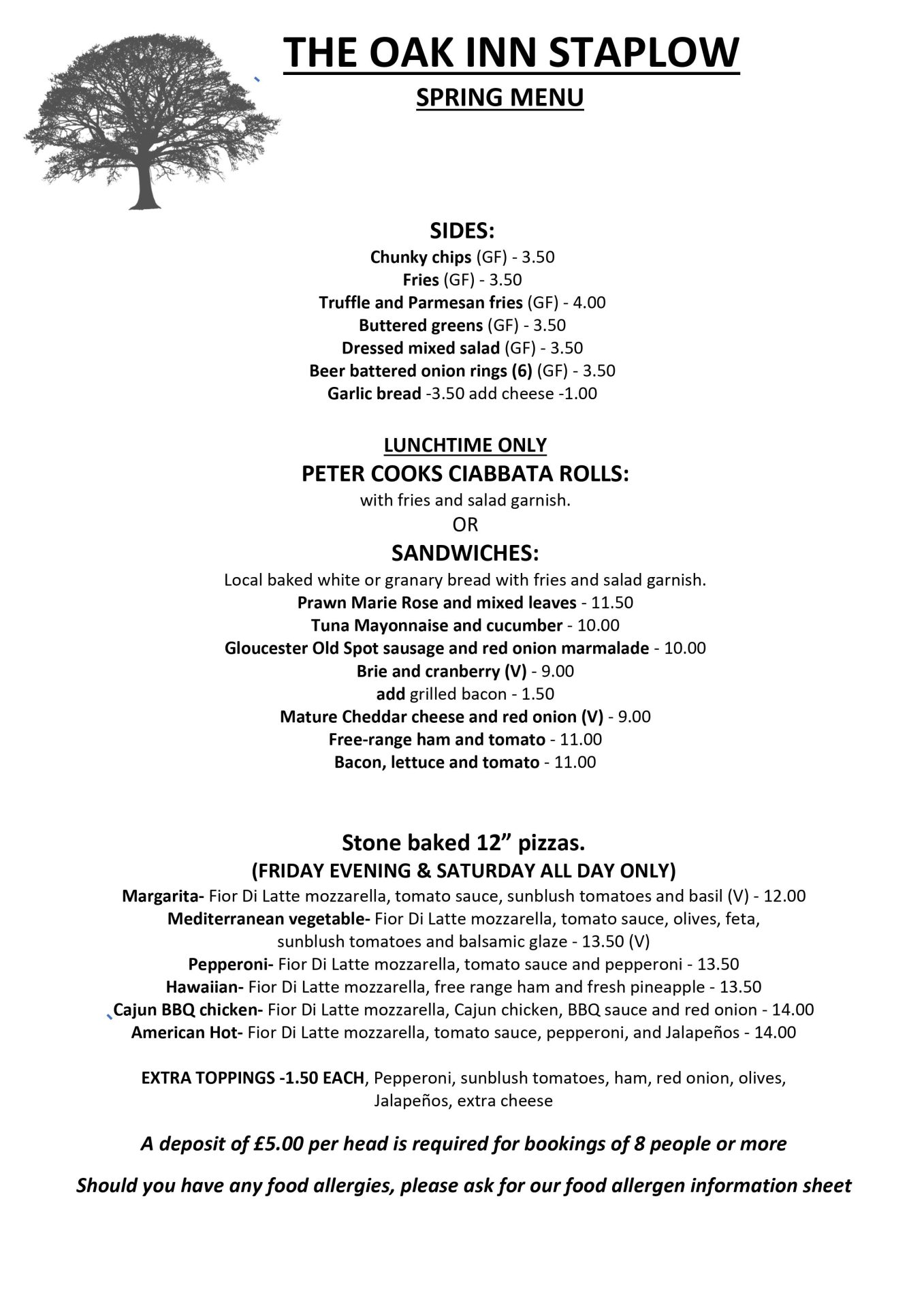 Main Menu | The Oak Inn Staplow