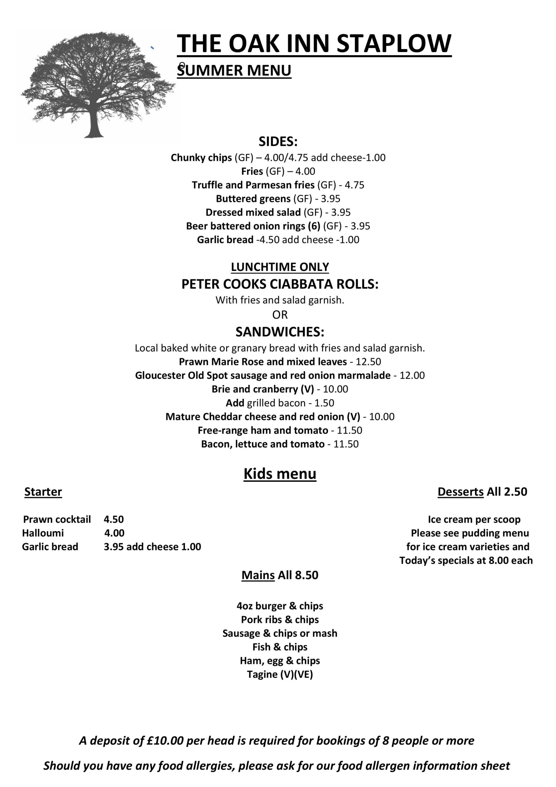 Main Menu | The Oak Inn Staplow